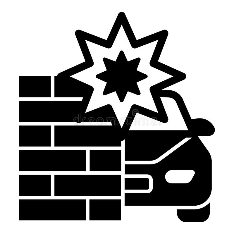 Car Crashed into Brick Wall Solid Icon, Life Insurance Concept. Vector ...