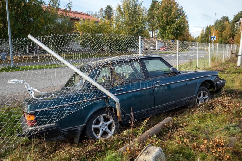 Car Crashed through Chain-link Fence Stock Photo - Image of ...