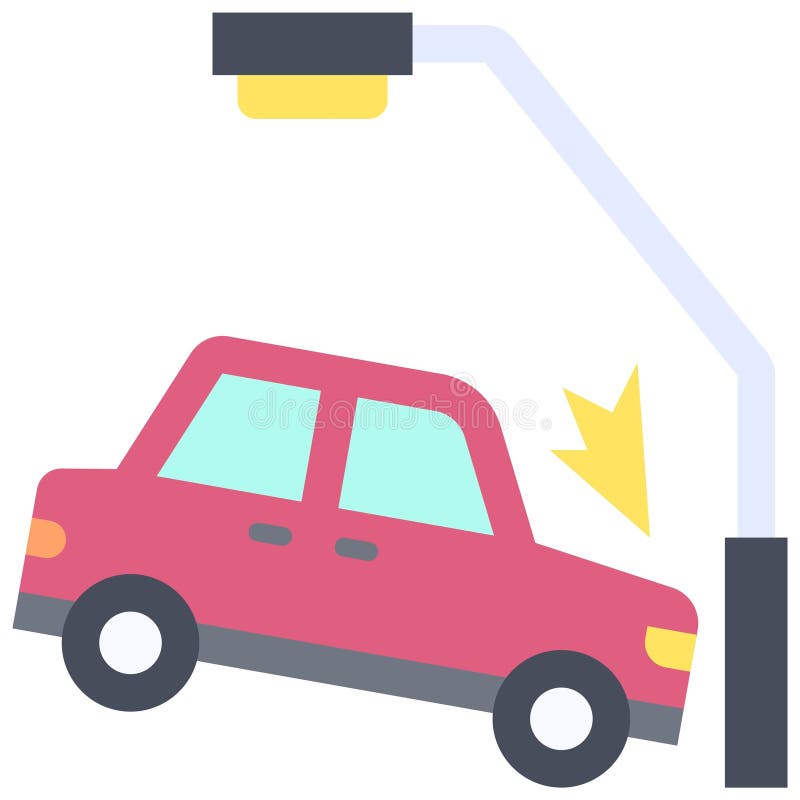 Car Crashed into a Light Pole Flat Icon, Car Accident and Safety ...