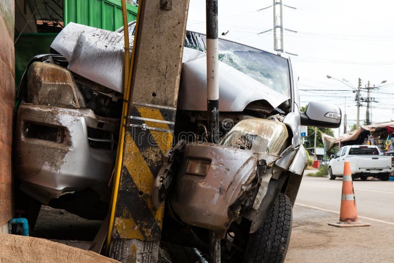 Car Crashed into Power Pole. Stock Photo - Image of fatal, outdoor ...
