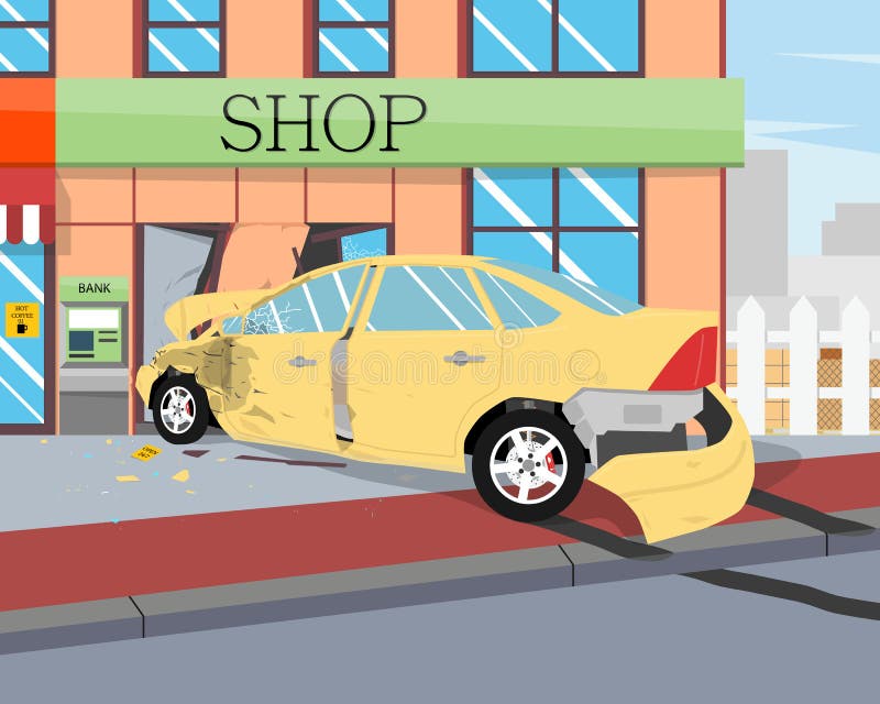 The Car Crashed into the Shop Stock Vector - Illustration of broke ...