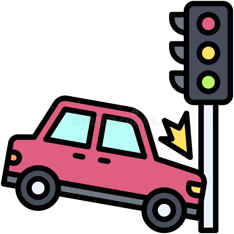 Car Crashed into a Traffic Light Pole Icon, Car Accident and Safety ...