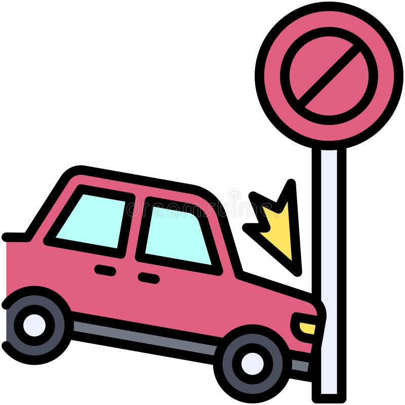 Car Crashed into a Traffic Sign Pole Icon, Car Accident and Safety ...