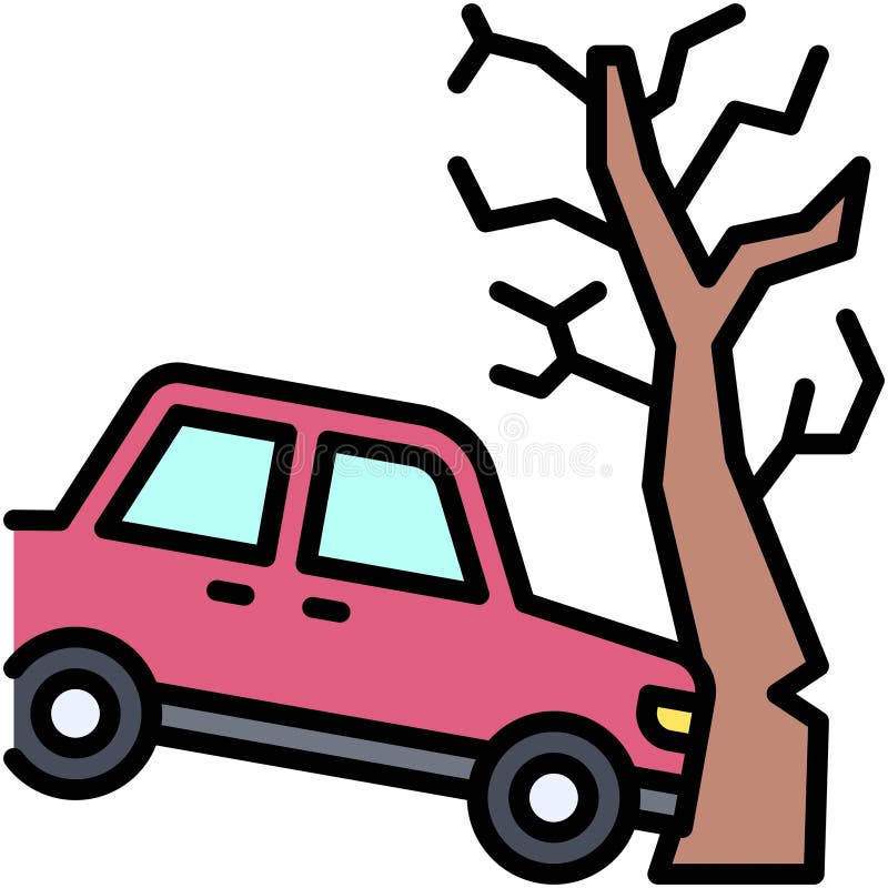 Car Crashed into a Tree Icon, Car Accident and Safety Related Vector ...