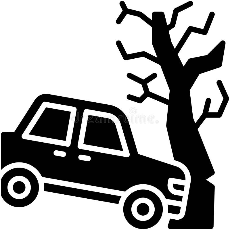 Car Crashed into a Tree Silhouette Icon, Car Accident and Safety ...