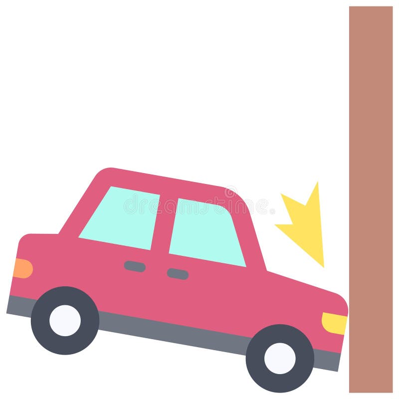 Car Crashed into a Wall Flat Icon, Car Accident and Safety Related ...