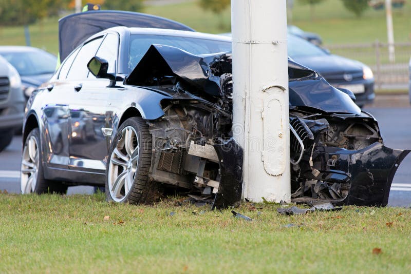 Car Crashes into Light Pole Stock Image - Image of metal, dangerous ...