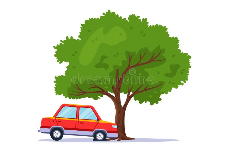 The Car Crashes into a Tree. Stock Vector - Illustration of vector ...