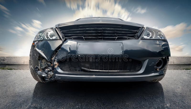 Car Crashes into Wall Causing Significant Front-end Damage in Urban ...