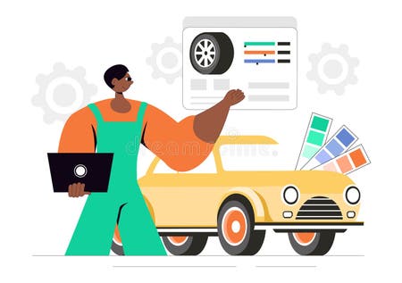 Car Customization and Modifications Vector Illustration Featuring a ...