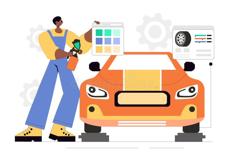 Car Customization and Modifications Vector Illustration Featuring a ...