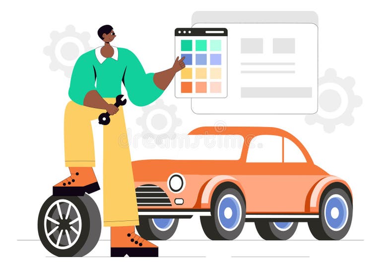 Car Customization and Modifications Vector Illustration Featuring a ...