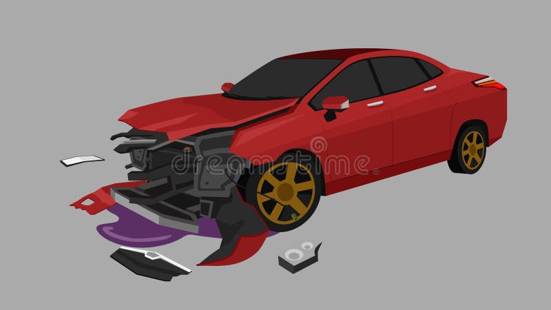 Red Sedan Car Was Severely Damaged. Stock Vector - Illustration of ...