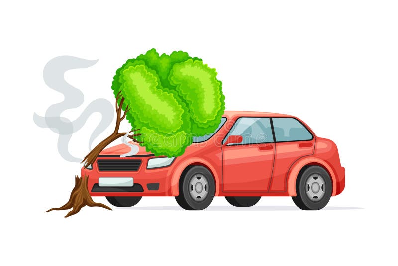 Damaged Car after Tree Falling on the Car on the Road Stock Vector ...