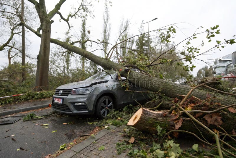 Car Damaged by Hurricane in Dusseldorf, Germany Stock Illustration ...