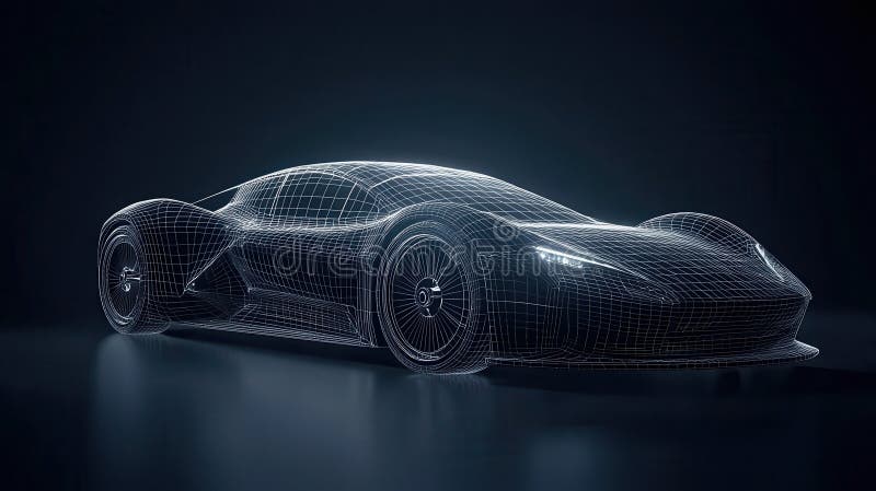 Car in Dark Room with Wireframe Design and Dramatic Lighting Showcasing ...