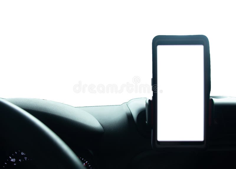 Car Dashboard with Cellphone on Mount Stock Photo - Image of light ...