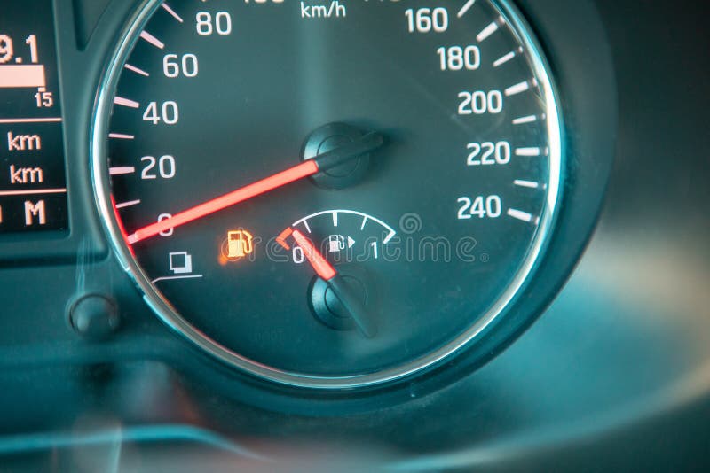 Fuel Low Warning on Gauge with Red Light Icon Alert Sign Showing Oil ...