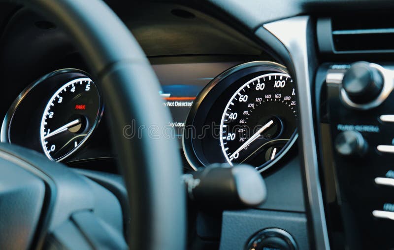 Car Dashboard Close Up Showing Speedometer Gauge Stock Image - Image of ...