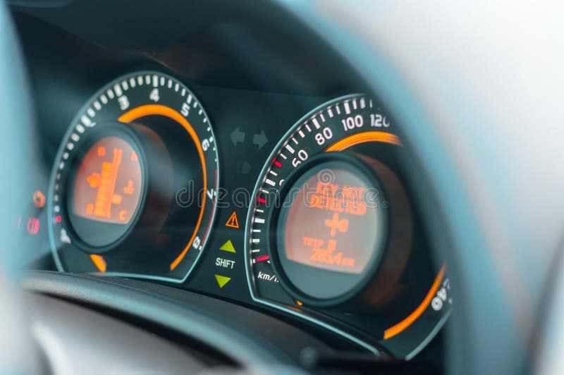 Car Dashboard Closeup in Blue Stock Image - Image of measurement ...