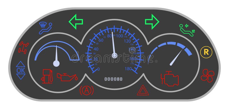 Car Dashboard. Car Control Panel Interface. Colored Car Dashboard Icons ...