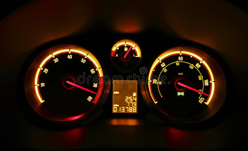 Car Dashboard Dials at Night Stock Image - Image of illuminated, dial ...