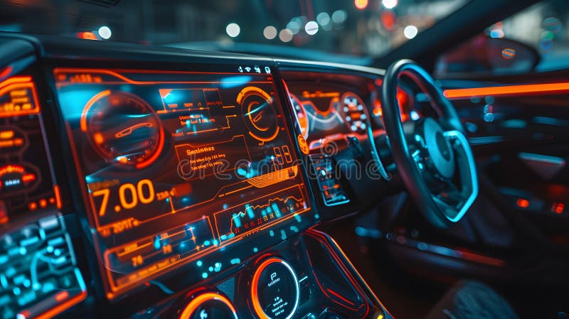 Car Dashboard Displaying a Digital Visualization. Stock Illustration ...