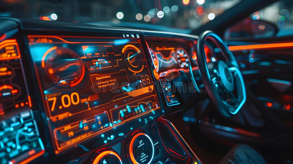 Car Dashboard Displaying a Digital Visualization. Stock Illustration ...
