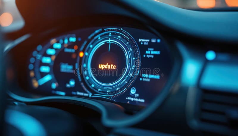 Car Dashboard Displays OTA Update. Digital Screen Shows Update Process ...