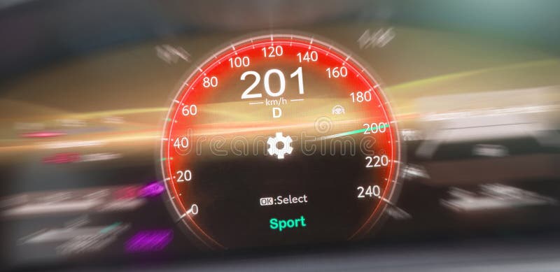 A Car Dashboard Driving 201 Kilometers Per Hour Stock Image - Image of ...