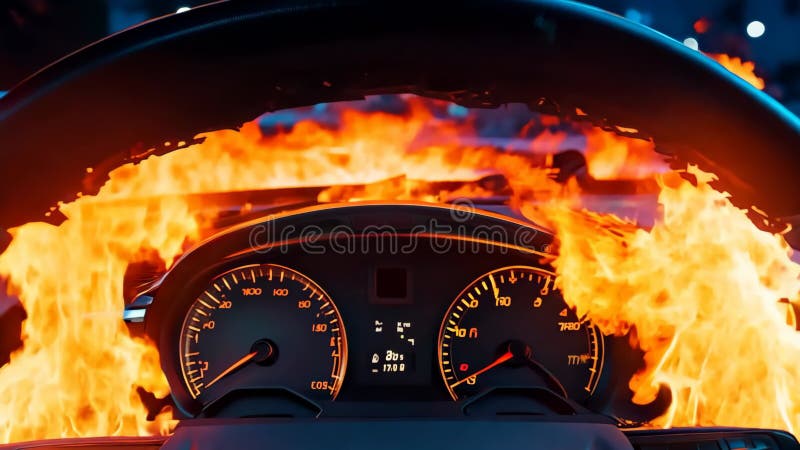 A Car Dashboard with a Fire in the Background Stock Footage - Video of ...