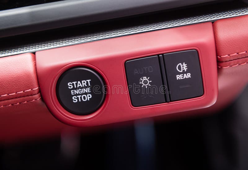 Car Dashboard with Focus on Engine Start Stop Button Stock Photo ...