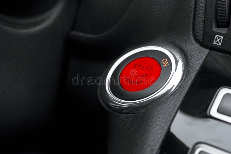 Car Dashboard with Focus on Engine Start Stop Button. Modern Car ...