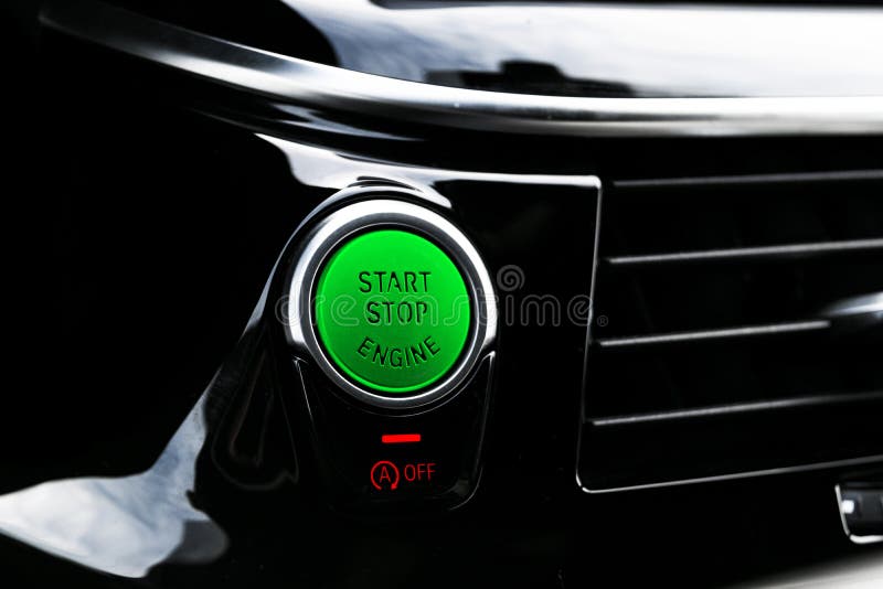 Car Dashboard with Focus on Engine Start Stop Button. Modern Car ...