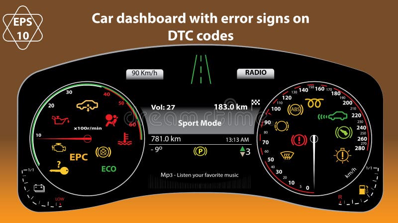 Car Dashboard in Format. Collection of Car Panel Indicators, Yellow ... Car Dashboard in Format. Collection of Car Panel Indicators, Yellow ...