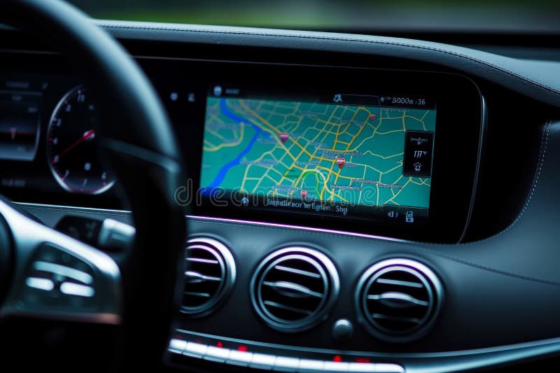 Car Dashboard with Gps Device in the Center of the Dashboard and Map on ...