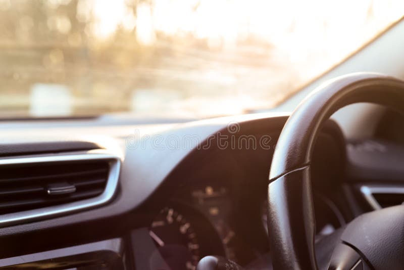 Car Dashboard Interior View of Inside the Vehicle Including Steering ...
