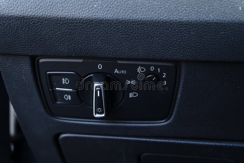 Car Dashboard Light Control Switch and Settings. Stock Image - Image of ...