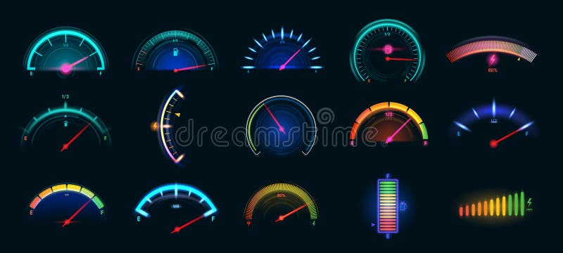 Car Dashboard Meter Designs. Colorful Speedometer, Fuel Gauge and ...