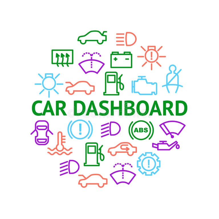 Car Dashboard Signs Thin Line Round Design Template Ad. Vector ...
