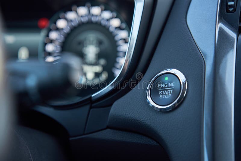 Car Dashboard with Start Engine Button on Panel Stock Image - Image of ...
