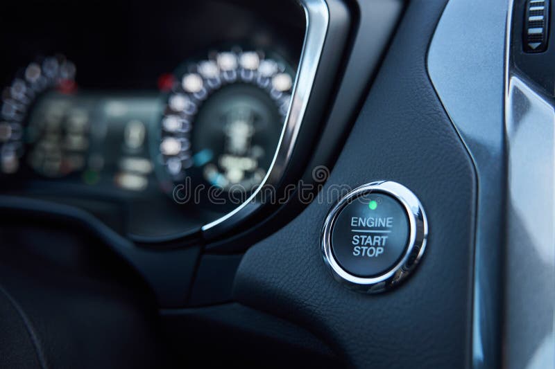 Car Dashboard with Start Engine Button on Panel Stock Image - Image of ...