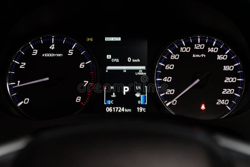 Car Dashboard with White Backlight Stock Photo - Image of white ...