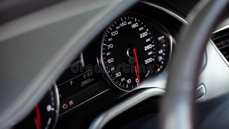 Car Dashboard with White Backlight: Odometer, Speedometer, Tachometer ...