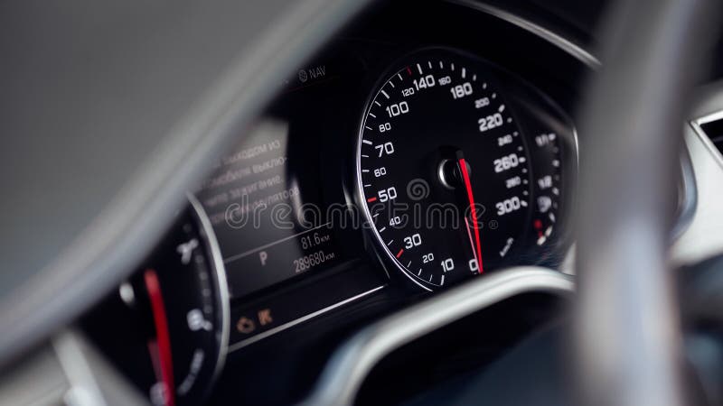 Car Dashboard with White Backlight: Odometer, Speedometer, Tachometer ...