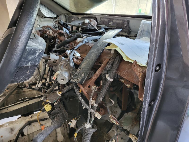 Car Dashboard Wiring, Electrical System Inside Car Interior Stock Photo ...