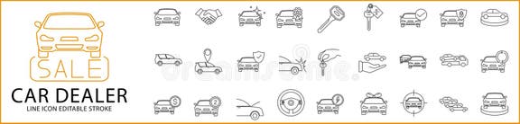 Car Dealer Icon Set in Line Style. Stock Vector - Illustration of price ...