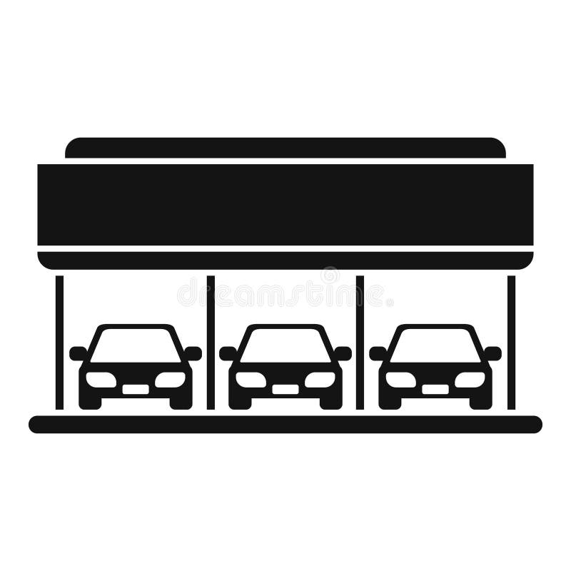 Car Dealership Building with Three Cars Parked Inside Icon Stock ...
