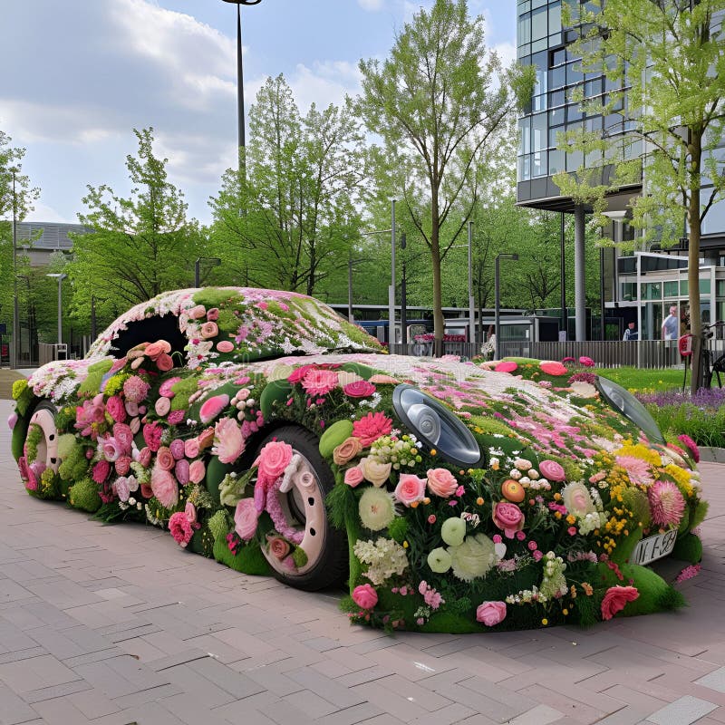 Car Decorated with Flowers on the Streets Stock Illustration ...