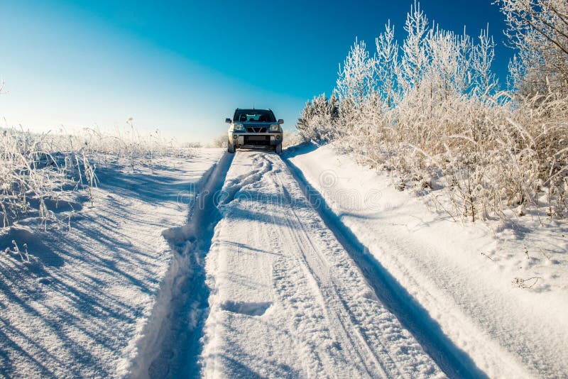 Car in deep snow road stock image. Image of tires, dangerous - 72939971